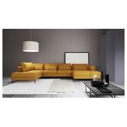 Wohnlandschaft Trendmanufaktur "Luzi, gem&uuml;tliches Sofa, extra viel Platz, viele Kissen", orange (golden orange), B:361cm H:80cm T:203cm, 100% Polyester, Sofas, Wohnlandschaft, Designsofa mit tollem Sitzkomfort, Metallf&uuml;&szlig;e schwarz, Breite 361 cm