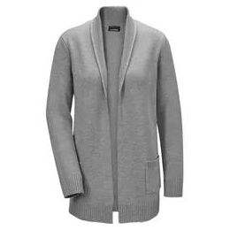 Strickjacke GOLDNER "Kurzgr&ouml;&szlig;e Langarm Cardigan aus Merino", Damen, Gr. 24, grau (mittelgrau, melange), Obermaterial: 100% Schurwolle WV., figurumspielend, weit Rippe, Strickjacken Strickjacke, Schalkragen