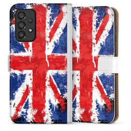 DeinDesign Galaxy A33 5G Handy Klapph&uuml;lle Handyh&uuml;lle aus Kunst Leder wei&szlig; Flip Case England Union Jack Flag Sideflip mit Lasche