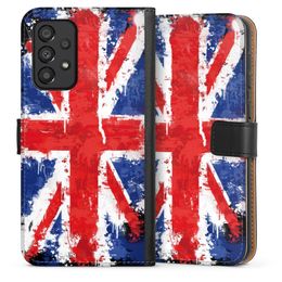 DeinDesign Galaxy A33 5G Handy Klapph&uuml;lle Handyh&uuml;lle aus Kunst Leder schwarz Flip Case England Union Jack Flag Sideflip mit langer Lasche