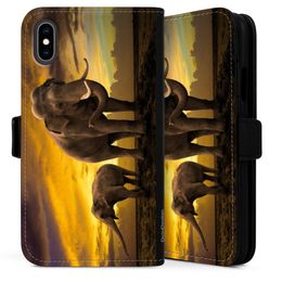 DeinDesign iPhone X Handy Klapph&uuml;lle Handyh&uuml;lle aus Kunst Leder schwarz Flip Case Sunshine Elefant Sunset Sideflip mit langer Lasche
