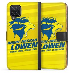 DeinDesign Galaxy A12 Handy Klapph&uuml;lle Handyh&uuml;lle aus Kunst Leder schwarz Flip Case Rhein-Neckar-L&ouml;wen Official Licensed Product Rnl Sideflip mit langer Lasche