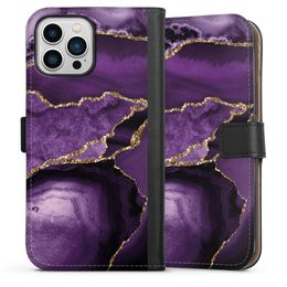 DeinDesign iPhone 13 Pro Max Handy Klapph&uuml;lle Handyh&uuml;lle aus Kunst Leder schwarz Flip Case Pink Glitzer Marble Sideflip mit langer Lasche