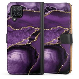 DeinDesign Galaxy A12 Handy Klapph&uuml;lle Handyh&uuml;lle aus Kunst Leder schwarz Flip Case Pink Glitzer Marble Sideflip mit langer Lasche