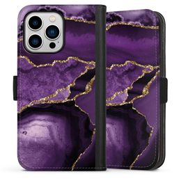 DeinDesign iPhone 13 Pro Handy Klapph&uuml;lle Handyh&uuml;lle aus Kunst Leder schwarz Flip Case Pink Glitzer Marble Sideflip mit Lasche