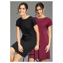 Shirtkleid Flashlights, Damen, Gr. 44/46, N-Gr, schwarz, bordeaux, Single Jersey, Obermaterial: 50% Baumwolle, 50% Modal, unifarben, figurumspielend kniefrei, Rundhals, Aufschlag, Kleider Shirtkleid, aus Single Jersey, figurumspielende Passform, perfektes Basic, Sparset