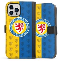 DeinDesign iPhone 13 Pro Max Handy Klapph&uuml;lle Handyh&uuml;lle aus Kunst Leder schwarz Flip Case Logo Eintracht Braunschweig Official Licensed Product Sideflip mit 