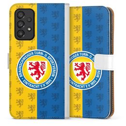 DeinDesign Galaxy A33 5G Handy Klapph&uuml;lle Handyh&uuml;lle aus Kunst Leder wei&szlig; Flip Case Official Licensed Product Eintracht Braunschweig Logo Sideflip mit Lasche