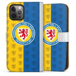 DeinDesign iPhone 12 Pro Max Handy Klapph&uuml;lle Handyh&uuml;lle aus Kunst Leder wei&szlig; Flip Case Logo Eintracht Braunschweig Official Licensed Product Sideflip mit Lasche