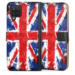 DeinDesign Galaxy A12 Handy Klapph&uuml;lle Handyh&uuml;lle aus Kunst Leder schwarz Flip Case England Union Jack Flag Sideflip mit langer Lasche