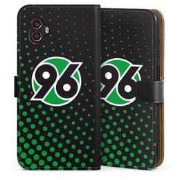 DeinDesign Galaxy XCover 6 Pro Handy Klapph&uuml;lle Handyh&uuml;lle aus Kunst Leder schwarz Flip Case Hannover 96 Logo Muster Sideflip mit langer Lasche