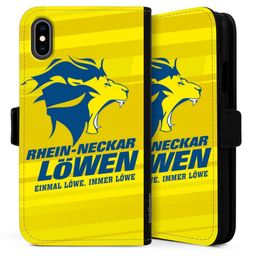 DeinDesign iPhone X Handy Klapph&uuml;lle Handyh&uuml;lle aus Kunst Leder schwarz Flip Case Official Licensed Product Rhein-Neckar-L&ouml;wen Rnl Sideflip mit langer Lasche