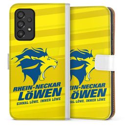 DeinDesign Galaxy A33 5G Handy Klapph&uuml;lle Handyh&uuml;lle aus Kunst Leder wei&szlig; Flip Case Rhein-Neckar-L&ouml;wen Official Licensed Product Rnl Sideflip mit Lasche