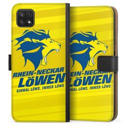 DeinDesign Galaxy A22 5G Handy Klapph&uuml;lle Handyh&uuml;lle aus Kunst Leder schwarz Flip Case Rhein-Neckar-L&ouml;wen Official Licensed Product Rnl Sideflip mit langer 