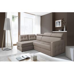 Ecksofa exxpo - SOFA FASHION "Arles, Federkern, zeitlos, Breite 225cm, L-Form", braun (schlamm), B:225cm H:94cm T:165cm, Kunstleder SOFTLUX;NaturLEDER (echtes Rindsleder) in Sitz und R&uuml;cken. Korpus in passendem Kunstleder SOFTLUX bezogen, Sofas, Ecksofa, wahlweise mit Bettfunktion und Bettkasten, inkl. Kopfteilverstellung