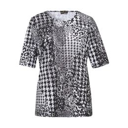 Print-Shirt GOLDNER "Kurzgr&ouml;&szlig;e Trageangenehmes Shirt mit individuellem Druck", Damen, Gr. 21, schwarz (schwarz, wei&szlig;, gemustert), Obermaterial: 95% Polyester PES. 5% Elasthan EL., normal, Sonstiges, Shirts, Ohne