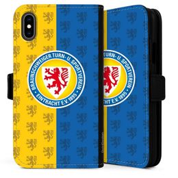DeinDesign iPhone X Handy Klapph&uuml;lle Handyh&uuml;lle aus Kunst Leder schwarz Flip Case Logo Eintracht Braunschweig Official Licensed Product Sideflip mit langer 