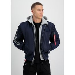 Bomberjacke Alpha Industries "MA-1 D-Tec Sleeve Embroidery", Herren, Gr. S, blau (ultra navy), Obermaterial: 100% Nylon, Futter: 100% Nylon, Kapuze: 75% Baumwolle, 25% Polyester, F&uuml;llung: 100% Polyester, Jacken Bomberjacke