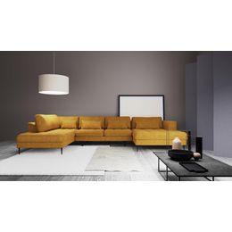 Wohnlandschaft Trendmanufaktur "Luzi, gem&uuml;tliches Sofa, extra viel Platz, viele Kissen", orange (golden orange), B:361cm H:80cm T:203cm, 100% Polyester, Sofas, Wohnlandschaft, Designsofa mit tollem Sitzkomfort, Metallf&uuml;&szlig;e schwarz, Breite 361 cm