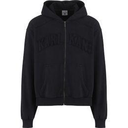Sweatjacke Karl Kani "Karl Kani College Heavy Crop Zip Hoodie", Damen, Gr. XS, schwarz, 65% Baumwolle, 35% Polyester, Sweatjacken Sweatjacke