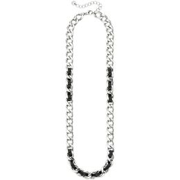 Edelstahlkette Bruno Banani "Schmuck Geschenk Edelstahlkette mit Lederimitateins&auml;tzen", schwarz (edelstahlfarben, schwarz), Halsketten, Herren, Edelstahl Lederimitat, L: 51,5 B: 10mm, Edelstahl, Lederimitat, Edelstahlkette, B:10mm