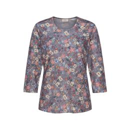 Print-Shirt GOLDNER "Kurzgr&ouml;&szlig;e Printshirt mit Blumenmuster", Damen, Gr. 20, grau (grau, bunt), Obermaterial: 95% Polyester PES. 5% Elasthan EL., normal, Rundhals, Sonstiges, Shirts, Ohne