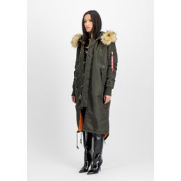 Winterjacke Alpha Industries "Long Fishtail W", Damen, Gr. L, schwarz (schwarz olive), Obermaterial: 100% Nylon; Futter: 100% Nylon; F&uuml;llung: 100% Polyester, Jacken Winterjacke