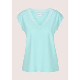 Madeleine Mode Kurzarmshirt MADELEINE "Jerseyshirt Sommershirt mit Rippenb&auml;ndern", Damen, Gr. 34, gr&uuml;n (mint), Obermaterial: 92% Baumwolle CO. 8% Elasthan EL., Modern, V-Ausschnitt, Shirts, Breites Rippenband