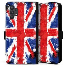 DeinDesign Galaxy A32 5G Handy Klapph&uuml;lle Handyh&uuml;lle aus Kunst Leder schwarz Flip Case England Union Jack Flag Sideflip mit langer Lasche