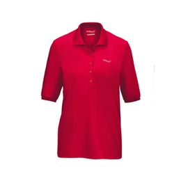 Poloshirt GOLDNER "Kurzgr&ouml;&szlig;e Baumwollshirt mit Glitzerstickerei", Damen, Gr. 19, rot (mohnrot), Obermaterial: 94% Baumwolle CO. 6% Elasthan EL., Rippe, Shirts, Ohne