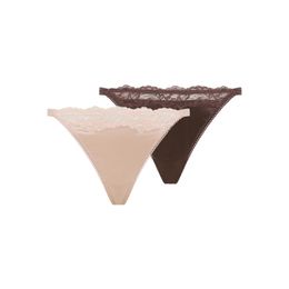 Tanga Dorina "Origins Shiny Micro", Damen, Gr. XL, braun (pink, braun), Spitze, Obermaterial: 74% Polyamid, 26% Elasthan, k&ouml;rpernah, Unterhosen Tanga, mit Spitzenapplikationen vorne