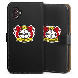DeinDesign Galaxy XCover 6 Pro Handy Klapph&uuml;lle Handyh&uuml;lle aus Kunst Leder schwarz Flip Case Bayer 04 Leverkusen Official Licensed Product Logo Sideflip mit 