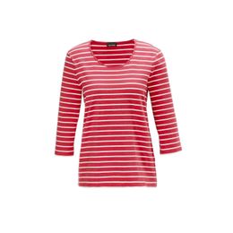 3/4-Arm-Shirt GOLDNER "Kurzgr&ouml;&szlig;e Jerseyshirt mit Rundhals", Damen, Gr. 24, wei&szlig; (rot, wei&szlig;, geringelt), Obermaterial: 95% Baumwolle CO. 5% Elasthan EL., normal, Tubular, Shirts 3/4-Arm-Shirt, Garngef&auml;rbte und dadurch farbbest&auml;ndige Ringel