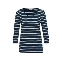 3/4-Arm-Shirt GOLDNER "Kurzgr&ouml;&szlig;e Jerseyshirt mit Rundhals", Damen, Gr. 21, blau (marine, wei&szlig;, geringelt), Obermaterial: 95% Baumwolle CO. 5% Elasthan EL., normal, Tubular, Shirts 3/4-Arm-Shirt, Garngef&auml;rbte und dadurch farbbest&auml;ndige Ringel