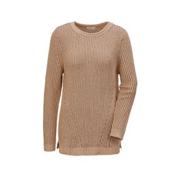 Strickpullover GOLDNER "Kurzgr&ouml;&szlig;e Strickpullover mit interessanter Struktur und Glitzergarn", Damen, Gr. 25, beige (bisquit, stein), Obermaterial: 64% Polyacryl PAN. 20% metallisierte Fasern MTF. 16% Baumwolle CO., Rippe, Pullover Strickpullover, Ohne