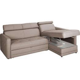 Ecksofa exxpo - SOFA FASHION "Arles, Federkern, zeitlos, Breite 225cm, L-Form", braun (schlamm), B:225cm H:94cm T:165cm, Kunstleder SOFTLUX;NaturLEDER (echtes Rindsleder) in Sitz und R&uuml;cken. Korpus in passendem Kunstleder SOFTLUX bezogen, Sofas, Ecksofa, wahlweise mit Bettfunktion und Bettkasten, inkl. Kopfteilverstellung