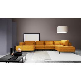 Wohnlandschaft Trendmanufaktur "Luzi, gem&uuml;tliches Sofa, extra viel Platz, viele Kissen", orange (golden orange), B:361cm H:80cm T:203cm, 100% Polyester, Sofas, Wohnlandschaft, Designsofa mit tollem Sitzkomfort, Metallf&uuml;&szlig;e schwarz, Breite 361 cm