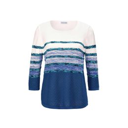 Rundhalspullover GOLDNER "Kurzgr&ouml;&szlig;e Leichter Pullover mit tollem Ringelmuster", Damen, Gr. 24, blau (royalblau, gemustert), Obermaterial: 55% Polyacryl PAN. 45% Baumwolle CO., weit normales B&uuml;ndchen, Pullover Rundhalspullover, Taille abw&auml;rts aus Ajourstrick