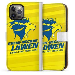 DeinDesign iPhone 12 Pro Max Handy Klapph&uuml;lle Handyh&uuml;lle aus Kunst Leder wei&szlig; Flip Case Official Licensed Product Rhein-Neckar-L&ouml;wen Rnl Sideflip mit Lasche