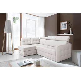 Ecksofa exxpo - SOFA FASHION "Arles, Federkern, zeitlos, Breite 225cm, L-Form", wei&szlig; (altwei&szlig;), B:225cm H:94cm T:165cm, Kunstleder SOFTLUX;NaturLEDER (echtes Rindsleder) in Sitz und R&uuml;cken. Korpus in passendem Kunstleder SOFTLUX bezogen, Sofas, Ecksofa, wahlweise mit Bettfunktion und Bettkasten, inkl. Kopfteilverstellung