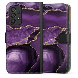 DeinDesign Galaxy A53 5G Handy Klapph&uuml;lle Handyh&uuml;lle aus Kunst Leder schwarz Flip Case Pink Marble Glitzer Sideflip mit langer Lasche