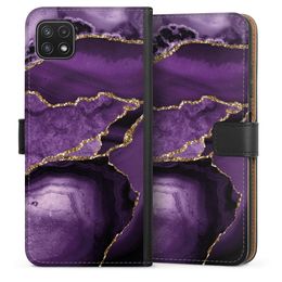DeinDesign Galaxy A22 5G Handy Klapph&uuml;lle Handyh&uuml;lle aus Kunst Leder schwarz Flip Case Pink Glitzer Marble Sideflip mit langer Lasche