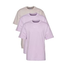 T-Shirt Karl Kani "Karl Kani Herren Small Signature 3-Pack Essential Tee", Damen, Gr. M, light grau, lila, 100% Baumwolle, unifarben, normal, Rundhals, Shirts T-Shirt