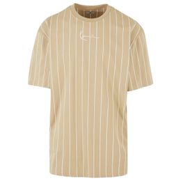 Kurzarmshirt Karl Kani "Karl Kani Herren KM232-019-2 KK Small Signature Pinstripe Tee", Damen, Gr. M, sand, wei&szlig;, 100% Baumwolle, gestreift, oversize, Rundhals, Shirts