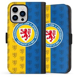 DeinDesign iPhone 13 Pro Handy Klapph&uuml;lle Handyh&uuml;lle aus Kunst Leder schwarz Flip Case Logo Eintracht Braunschweig Official Licensed Product Sideflip mit Lasche