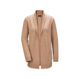 Strickjacke GOLDNER "Kurzgr&ouml;&szlig;e Langarm Cardigan aus Merino", Damen, Gr. 20, beige (beige, melange), Obermaterial: 100% Schurwolle WV., figurumspielend, weit Rippe, Strickjacken Strickjacke, Schalkragen