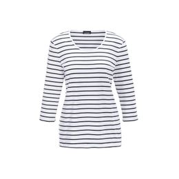 3/4-Arm-Shirt GOLDNER "Kurzgr&ouml;&szlig;e Jerseyshirt mit Rundhals", Damen, Gr. 21, blau (wei&szlig;, marine, geringelt), Obermaterial: 95% Baumwolle CO. 5% Elasthan EL., normal, Tubular, Shirts 3/4-Arm-Shirt, Garngef&auml;rbte und dadurch farbbest&auml;ndige Ringel