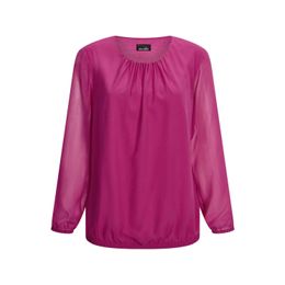 Klassische Bluse GOLDNER "Kurzgr&ouml;&szlig;e Jerseybluse mit Falten-Details", Damen, Gr. 19, pink (beere), Obermaterial: 67% Polyester PES. 30% Viskose CV. 3% Elasthan EL., Modisch, Blusen, Rundhalsausschnitt