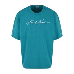 T-Shirt Karl Kani "Karl Kani KM242-048-2 Autograph Washed Boxy Tee", Damen, Gr. M, aqua, 100% Baumwolle, bedruckt, oversize, Rundhals, Shirts T-Shirt