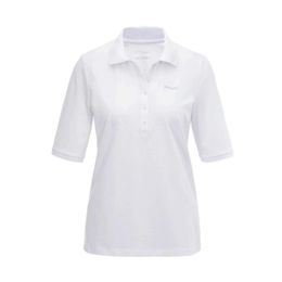 Poloshirt GOLDNER "Kurzgr&ouml;&szlig;e Baumwollshirt mit Glitzerstickerei", Damen, Gr. 21, wei&szlig;, Obermaterial: 94% Baumwolle CO. 6% Elasthan EL., Rippe, Shirts, Ohne